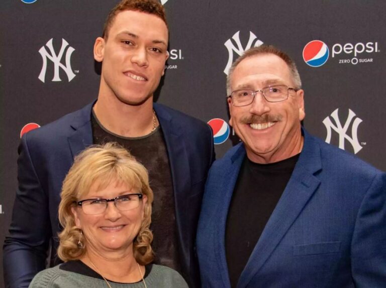 Aaron Judge with his adoptive parents, Patty and Wayne Judge, and wife ...